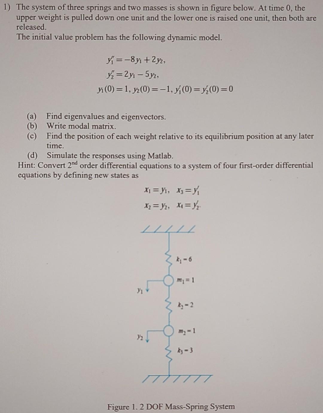 Solved 1) The system of three springs and two masses is | Chegg.com