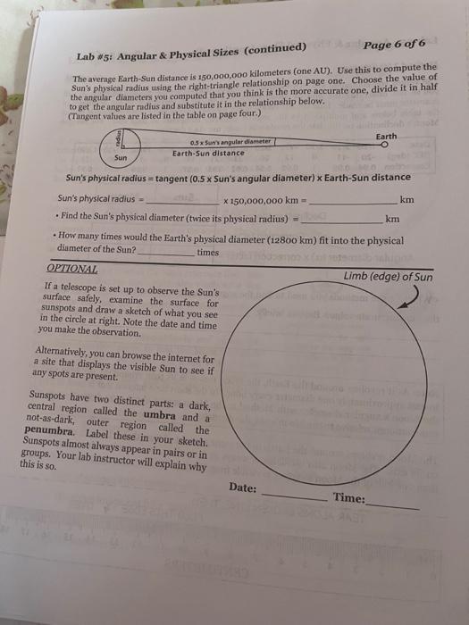 Solved Lab "5: Angular \& Physical Sizes (continued) Page 6 | Chegg.com