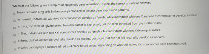 Solved Which of the following are examples of epigenetic | Chegg.com