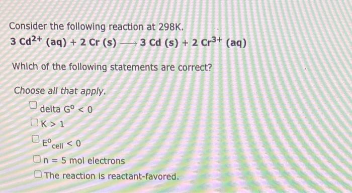Solved Consider the following reaction at 298K. | Chegg.com