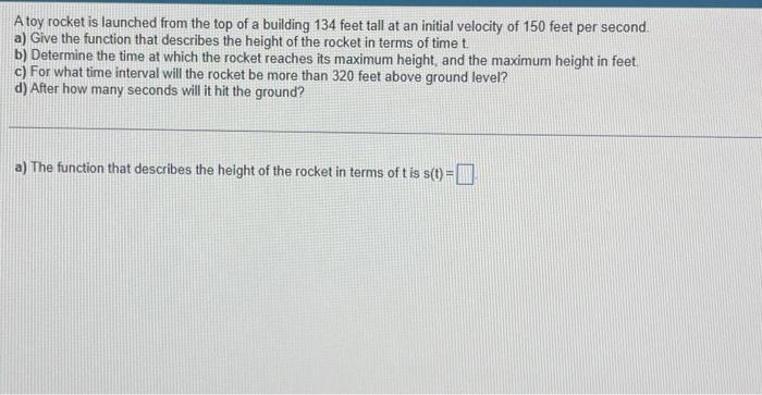 Solved A toy rocket is launched from the top of a building | Chegg.com