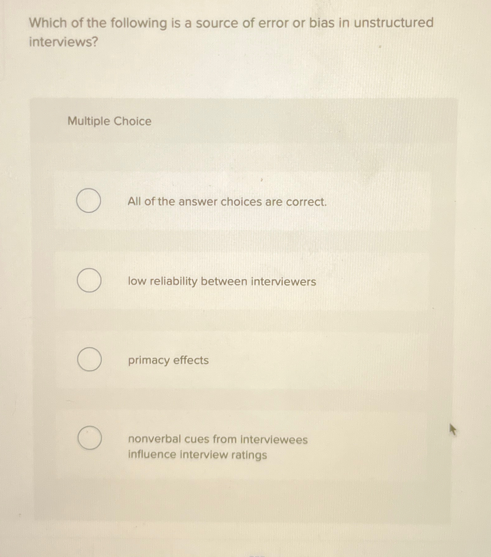 Solved Which of the following is a source of error or bias | Chegg.com