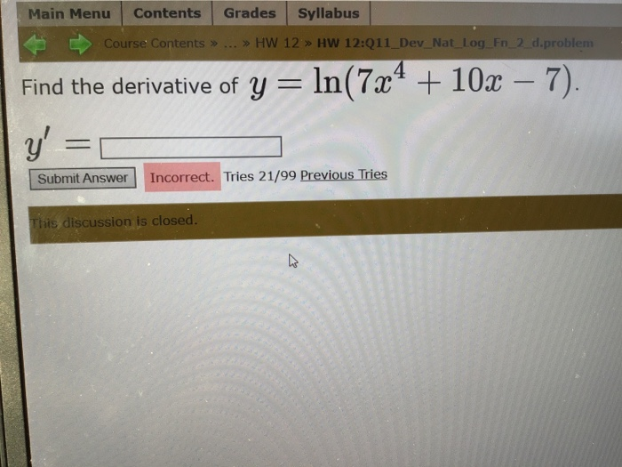 Solved Main Menu Contents Grades Syllabus Course Contents >> | Chegg.com