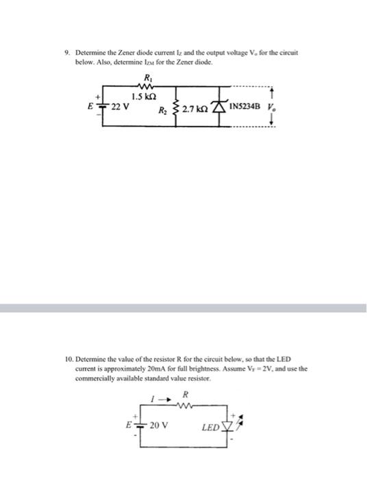 Solved 9. Determine the Zener diode current lz and the | Chegg.com