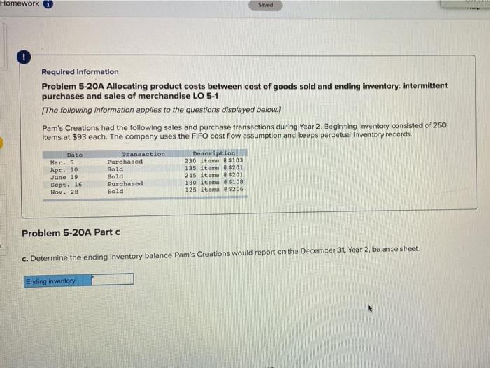 Solved Required information Problem 5-20A Allocating product | Chegg.com