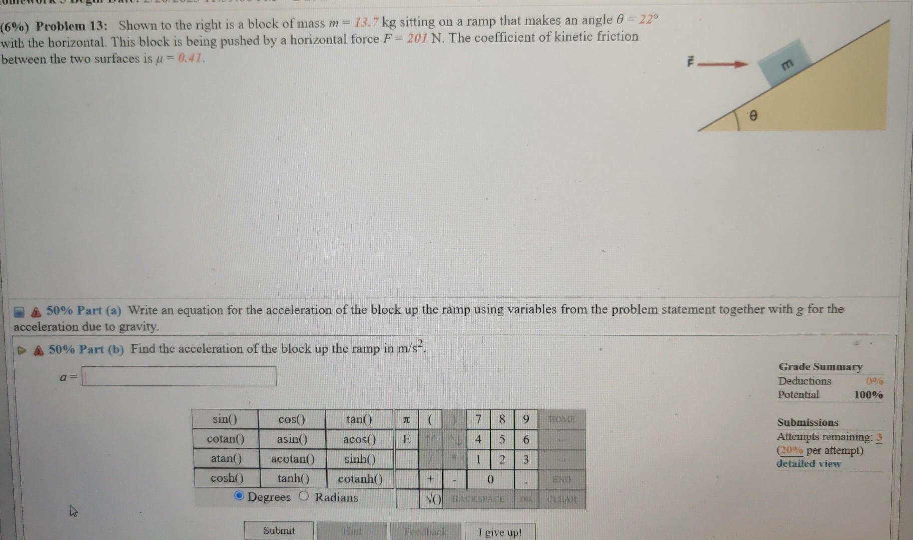 Solved 6\%) Problem 13: Shown to the right is a block of | Chegg.com