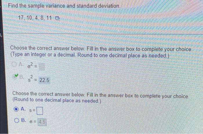 Solved Find the sample variance and standard deviation. 17, | Chegg.com