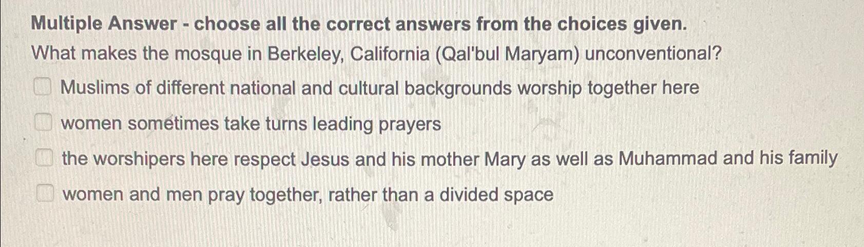 Solved Multiple Answer - ﻿choose all the correct answers | Chegg.com