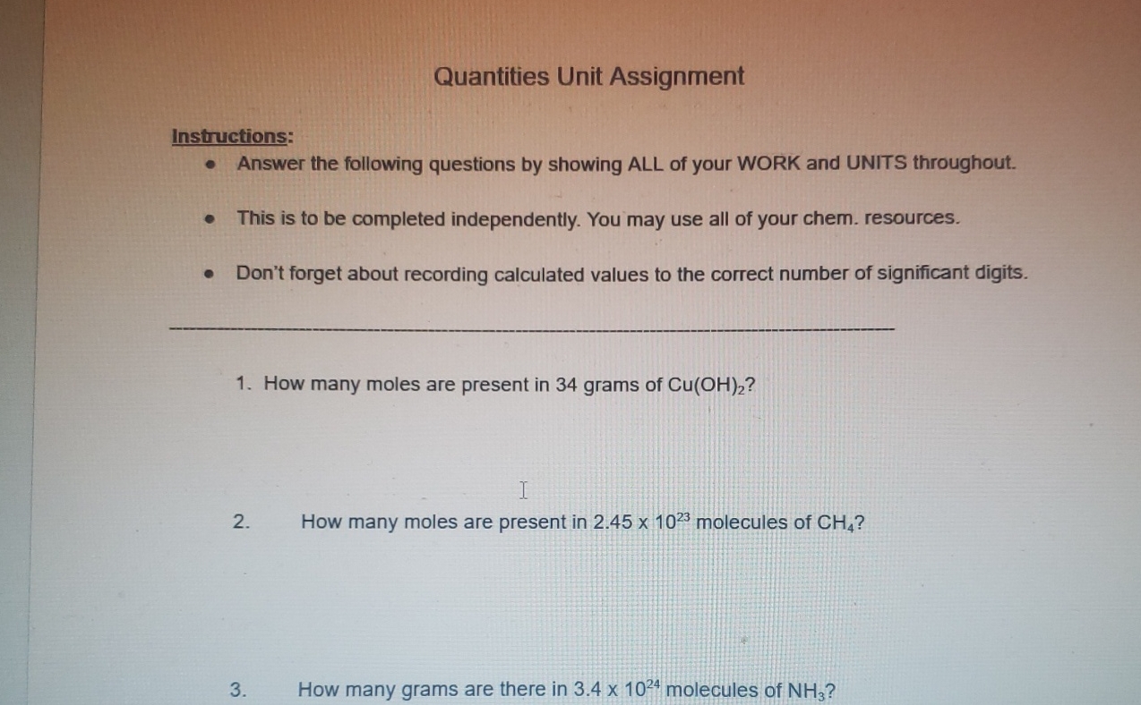 Solved Quantities Unit AssignmentInstructions:Answer the | Chegg.com