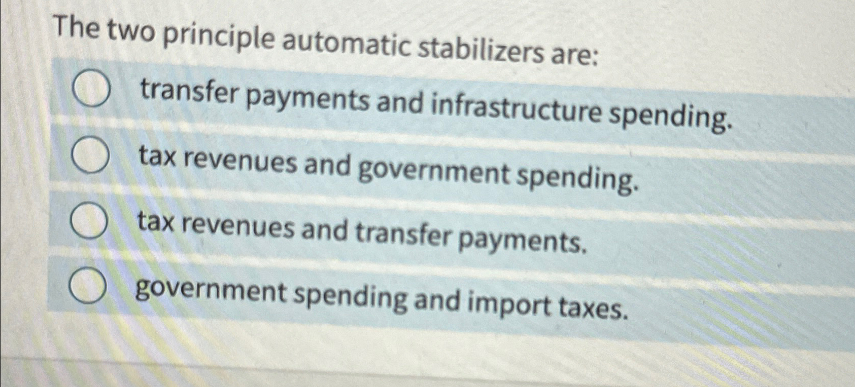 Solved The two principle automatic stabilizers are:transfer | Chegg.com