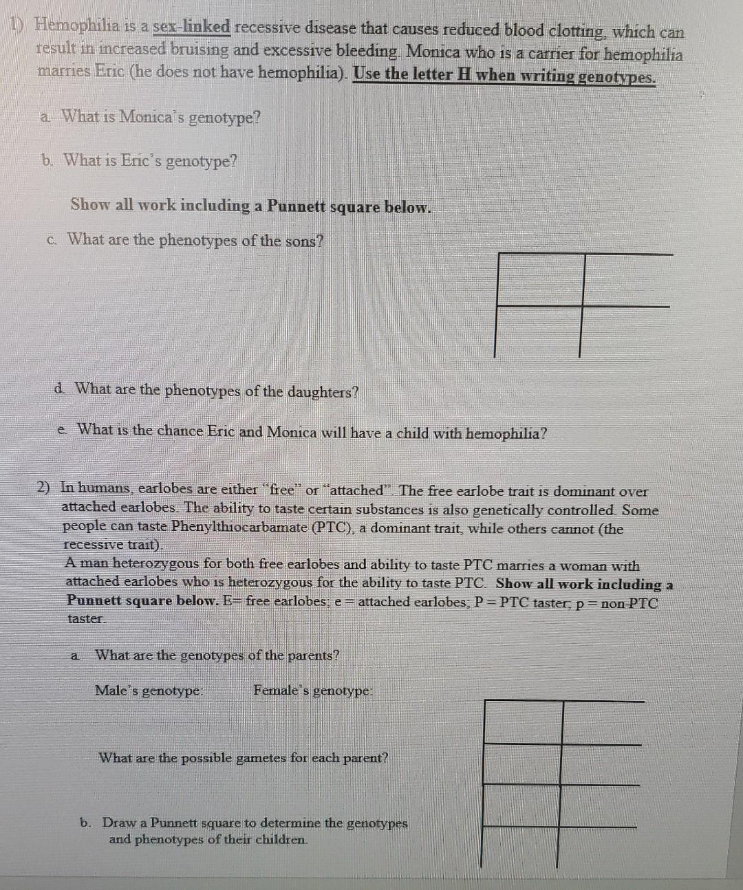 Solved 1) Hemophilia is a sex-linked recessive disease that | Chegg.com