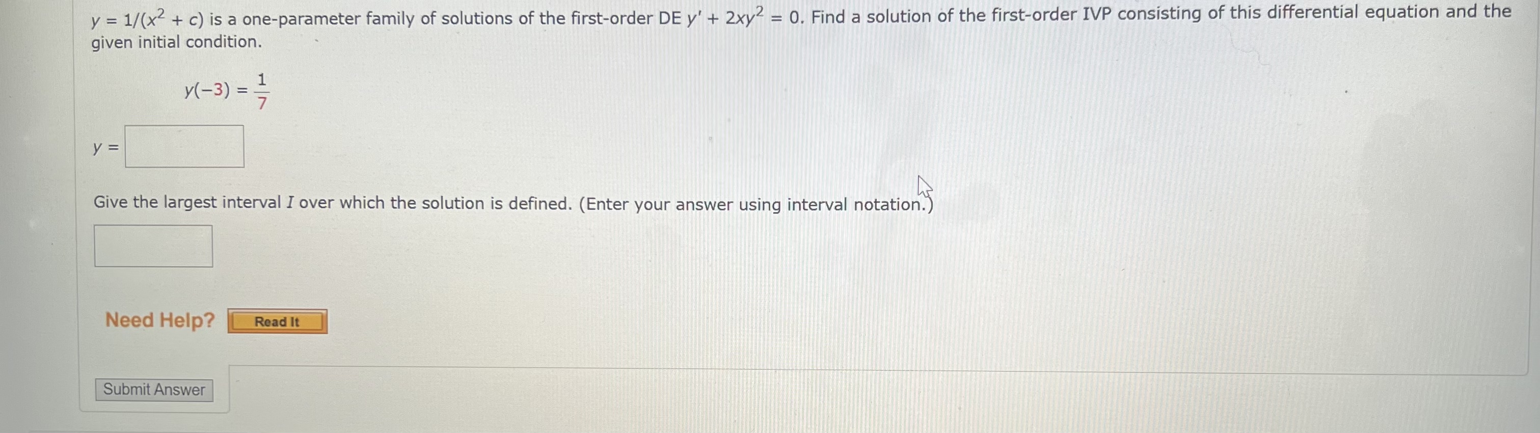 Solved y=1x2+c ﻿is a one-parameter family of solutions of | Chegg.com