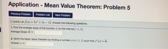 Solved Application - Mean Value Theorem: Problem 2 Previous | Chegg.com