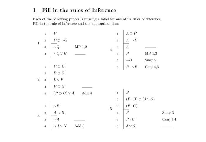 1 Fill in the rules of Inference Each of the | Chegg.com