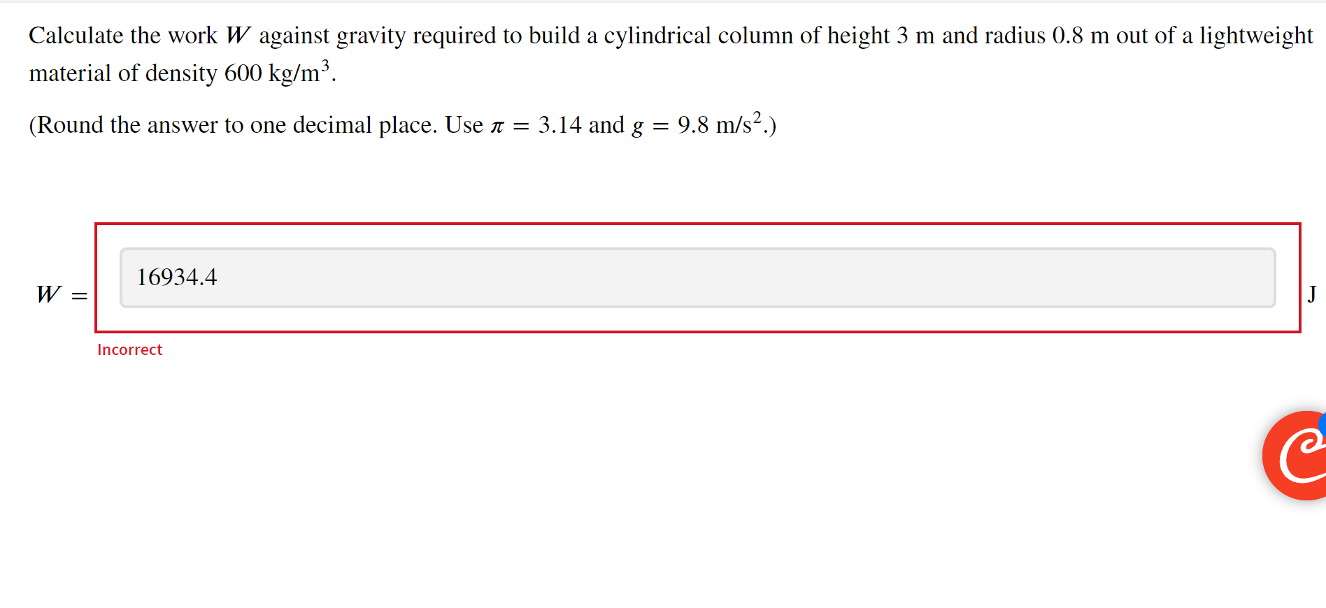 Solved Calculate the work W ﻿against gravity required to | Chegg.com