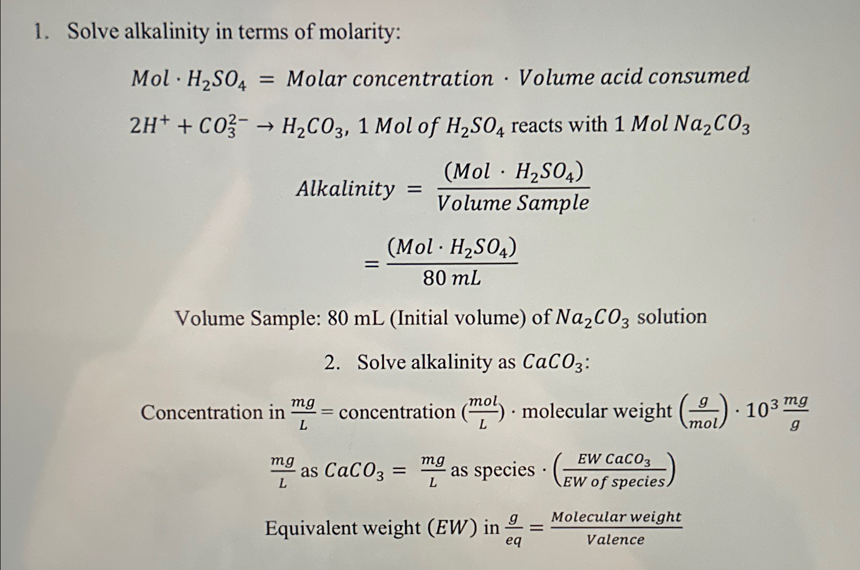 Solved Solve alkalinity in terms of molarity:Mol*H2SO4= | Chegg.com