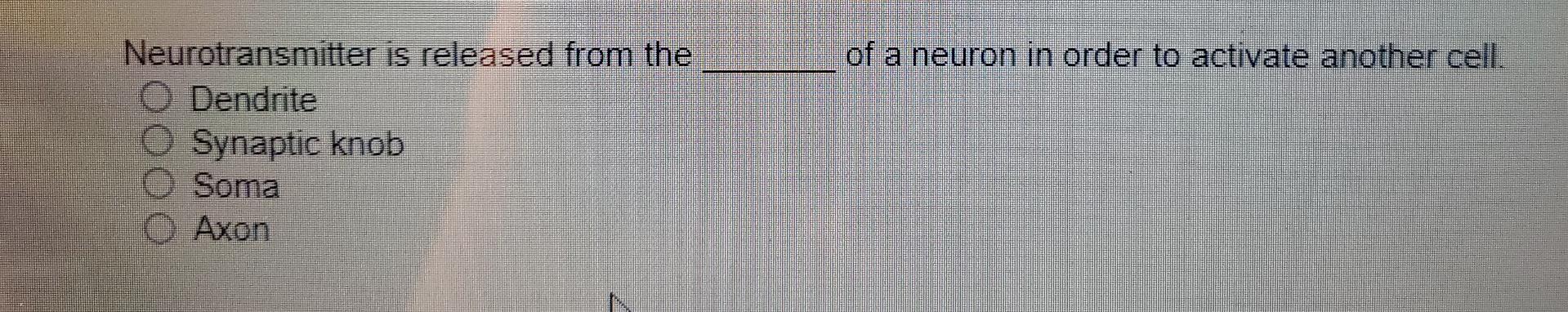 Solved Neurotransmitter is released from the of a neuron in | Chegg.com