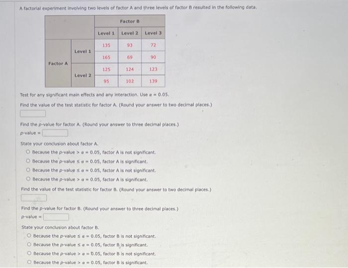 Solved A factorial experiment involving two levels of factor | Chegg.com
