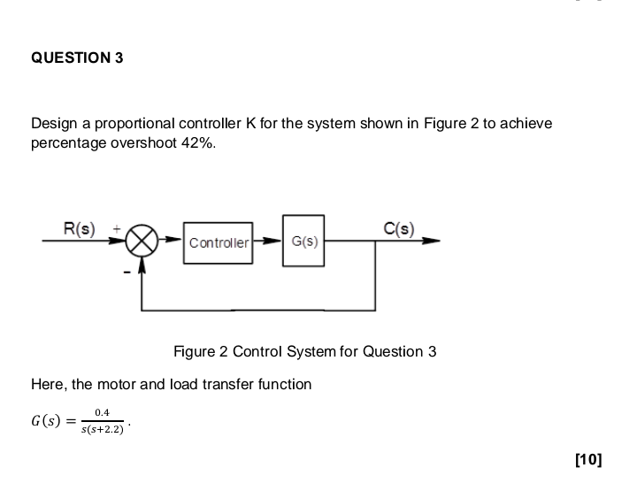 Solved Design a proportional controller K for the system | Chegg.com