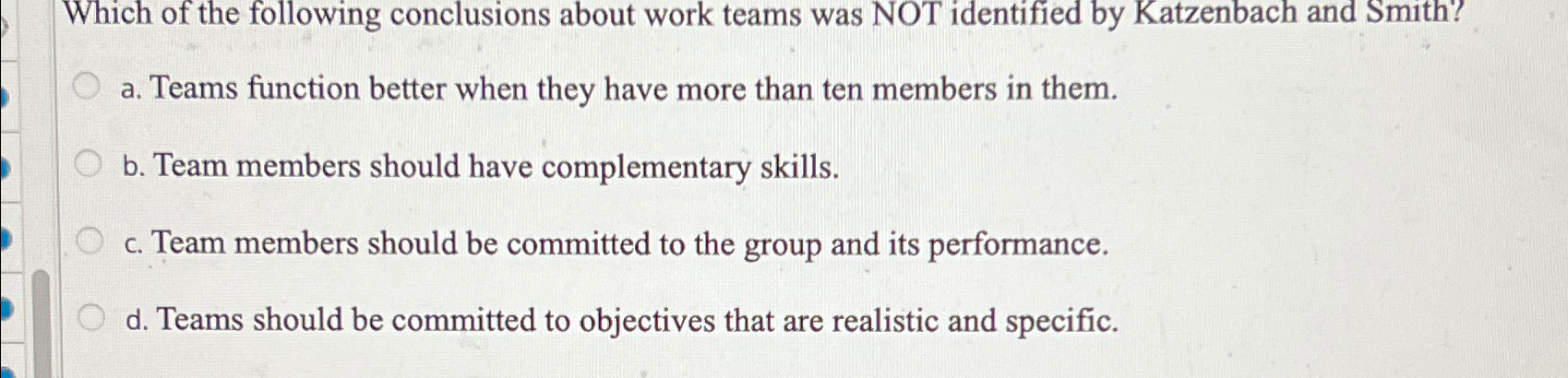 Solved Which of the following conclusions about work teams | Chegg.com