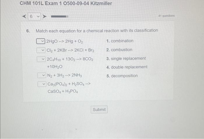 Solved 6. Match each equation for a chemical reaction with | Chegg.com