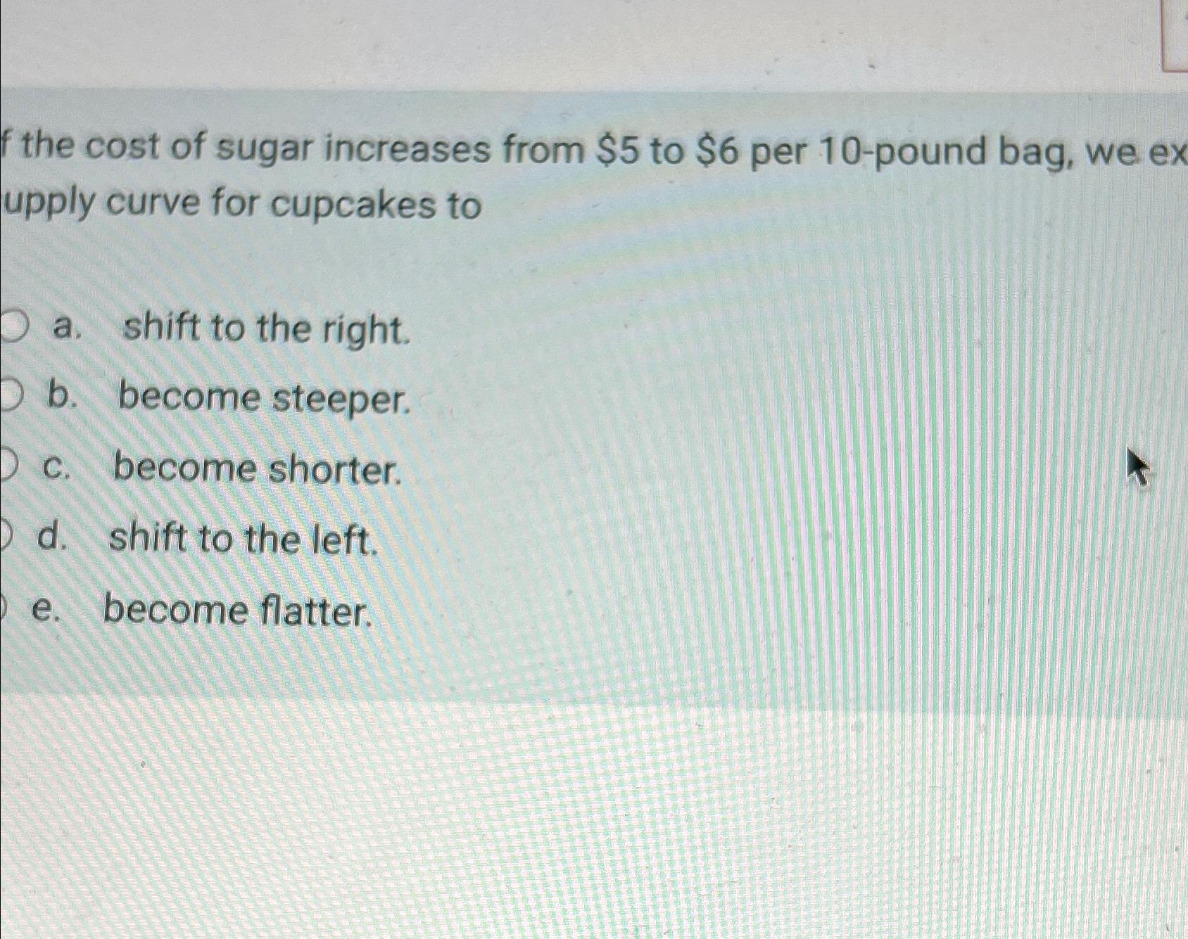 Solved f the cost of sugar increases from $5 ﻿to $6 ﻿per | Chegg.com