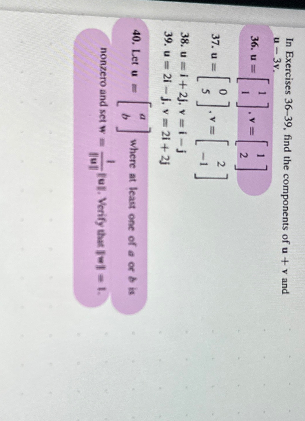 Solved In Exercises 36-39, ﻿find the components of u+v | Chegg.com