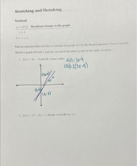 Solved Stretching and Shrinking Vertical y=cf(x) Resultant | Chegg.com