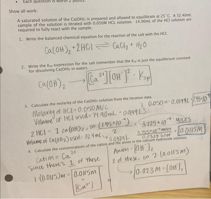 Solved 5. Show the calculation for the Ks, of the salt from | Chegg.com