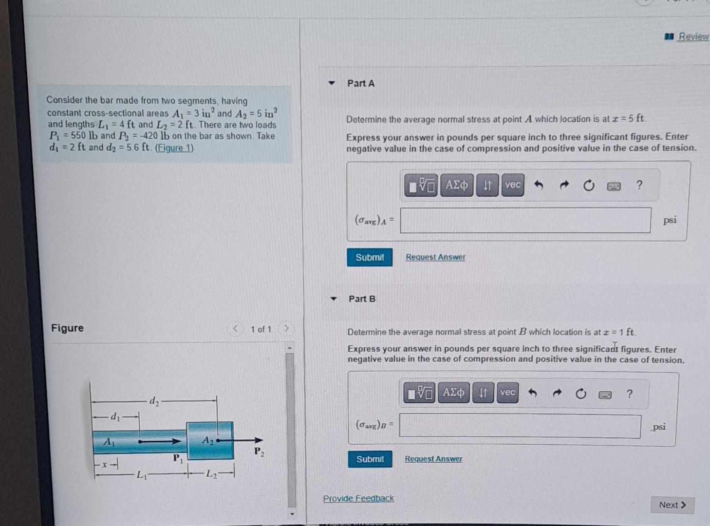 Solved Consider the bar made from two segments, having | Chegg.com