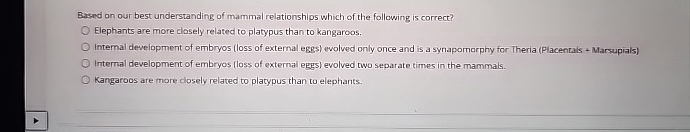 Solved Based on our best understanding of mammal | Chegg.com