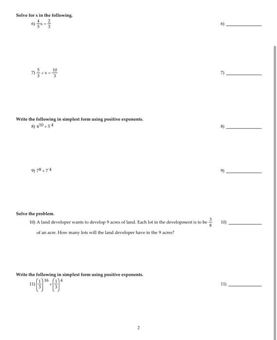 Solved Solve for x in the following, 10 7) Write the | Chegg.com