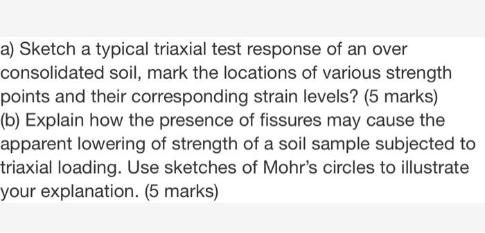 Solved a) Sketch a typical triaxial test response of an over | Chegg.com