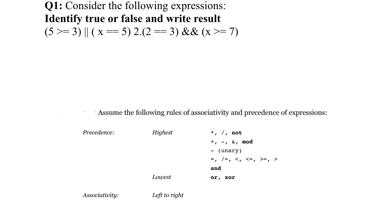 Solved Q1: Consider the following expressions:Identify true | Chegg.com