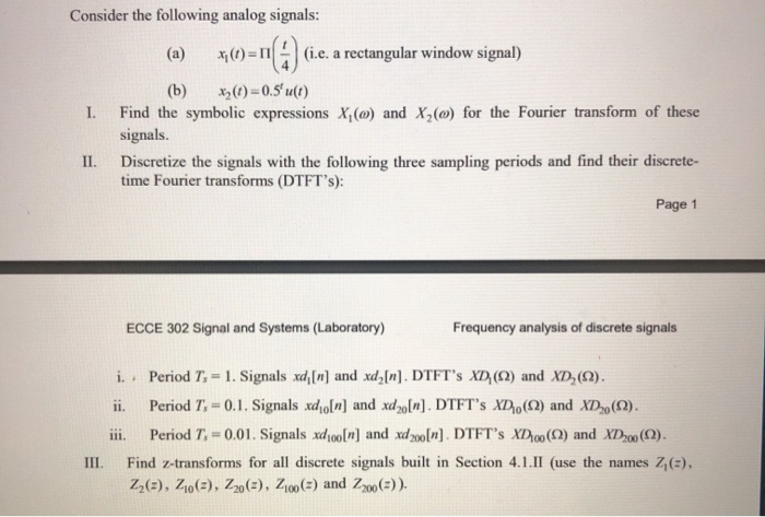 Solved Consider the following analog signals: (a) x(t)=1 A | Chegg.com