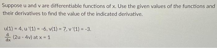 Solved Suppose u and v are differentiable functions of x. | Chegg.com