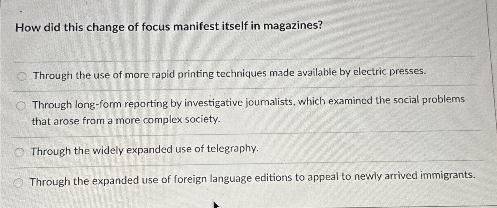 Solved How did this change of focus manifest itself in | Chegg.com