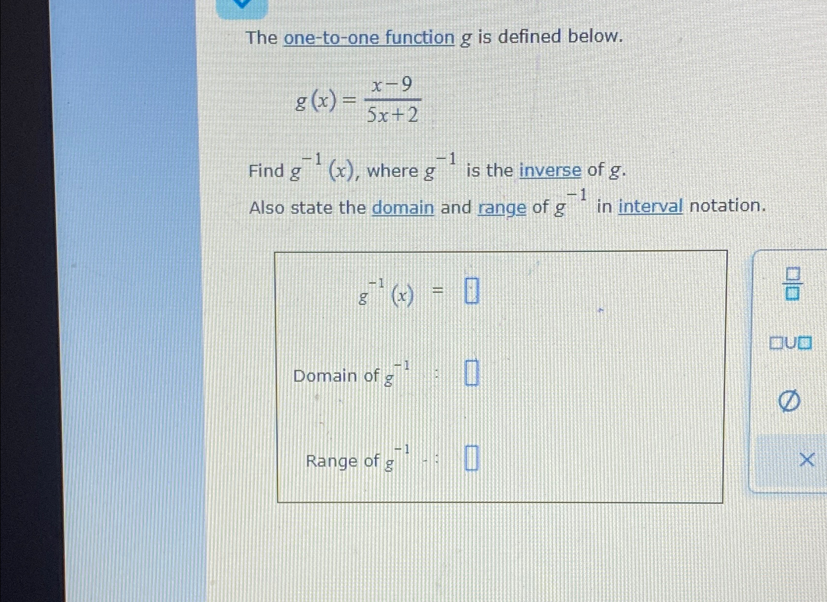Solved The one-to-one function g ﻿is defined | Chegg.com