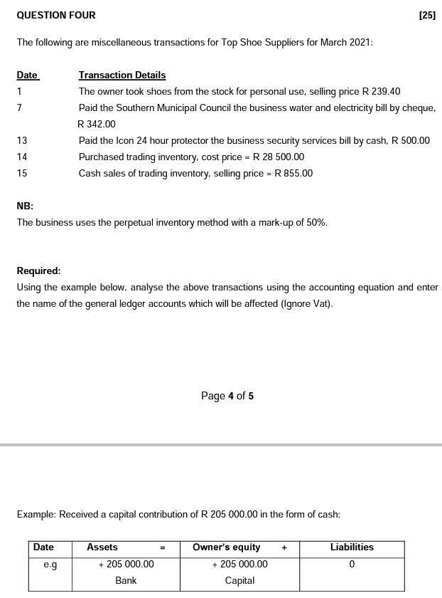 Solved QUESTION FOUR [25] The following are miscellaneous | Chegg.com