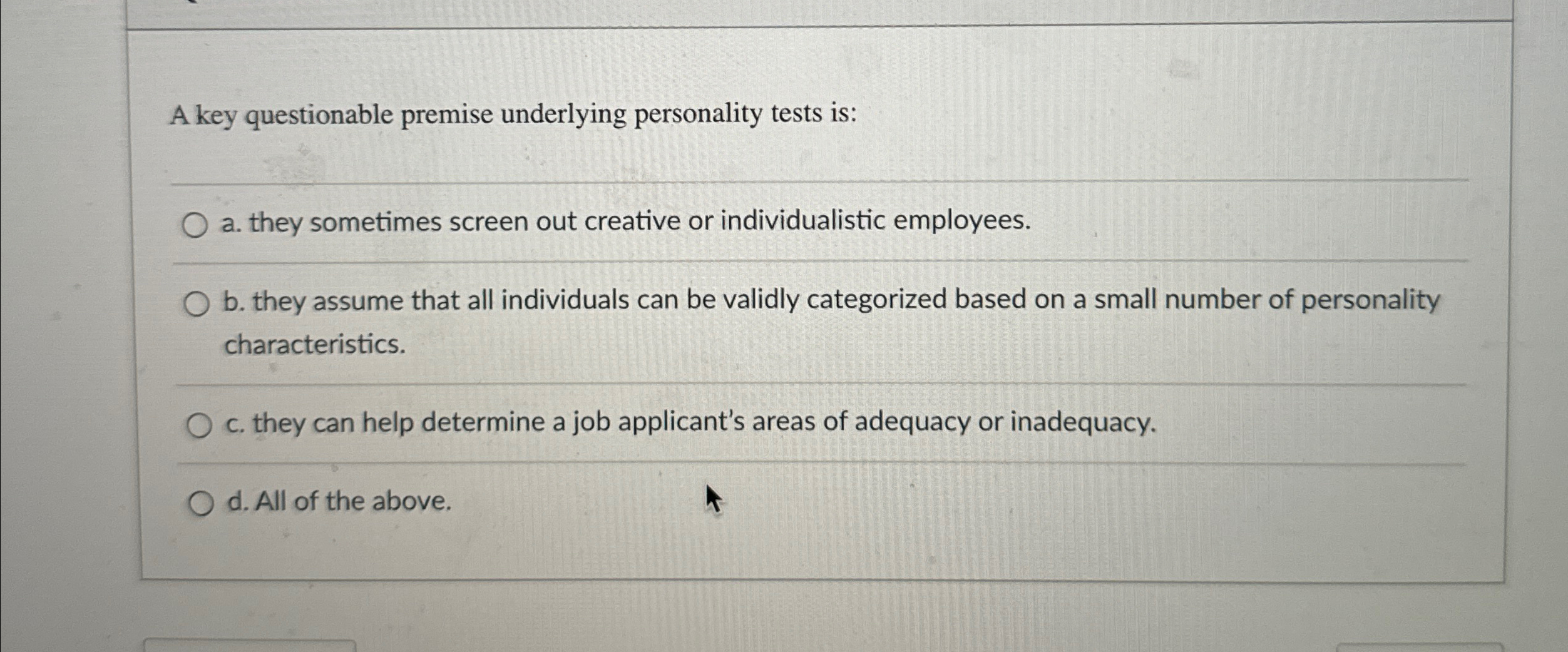 Solved A key questionable premise underlying personality | Chegg.com