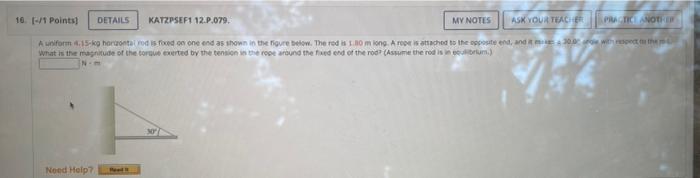 Solved 16. [-/1 Points) DETAILS KATZPSEF1 12.P.079 MY NOTES | Chegg.com Solved 16. [-/1 Points) DETAILS KATZPSEF1 12.P.079 MY NOTES | Chegg.com