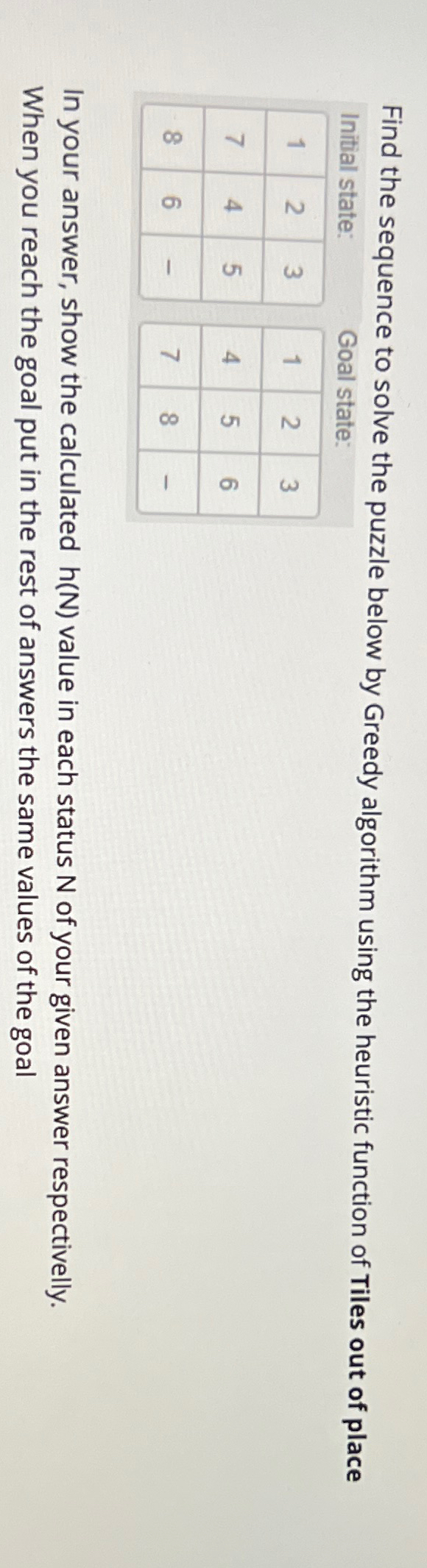Solved Find the sequence to solve the puzzle below by Greedy | Chegg.com