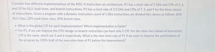 Solved Consider two different implementations of the RISC-V | Chegg.com