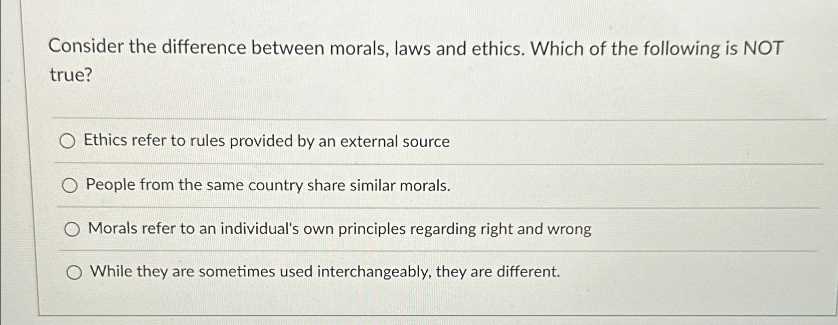 Solved Consider the difference between morals, laws and | Chegg.com