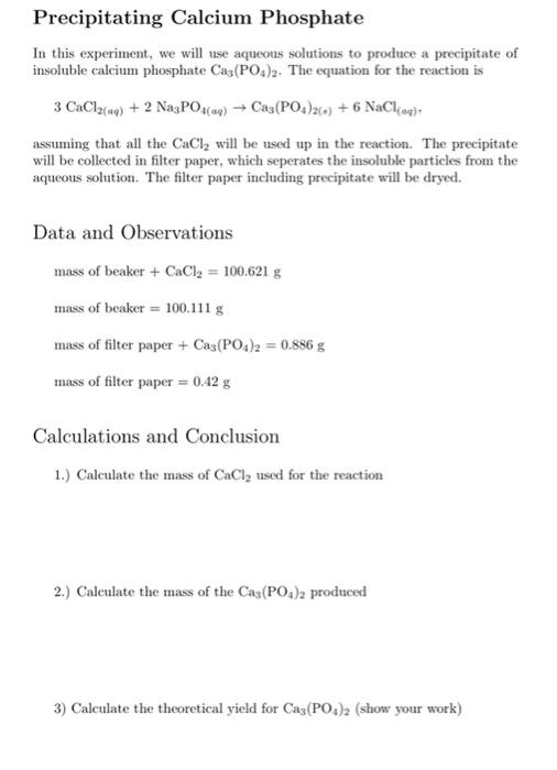 Solved Precipitating Calcium Phosphate In this experiment, | Chegg.com
