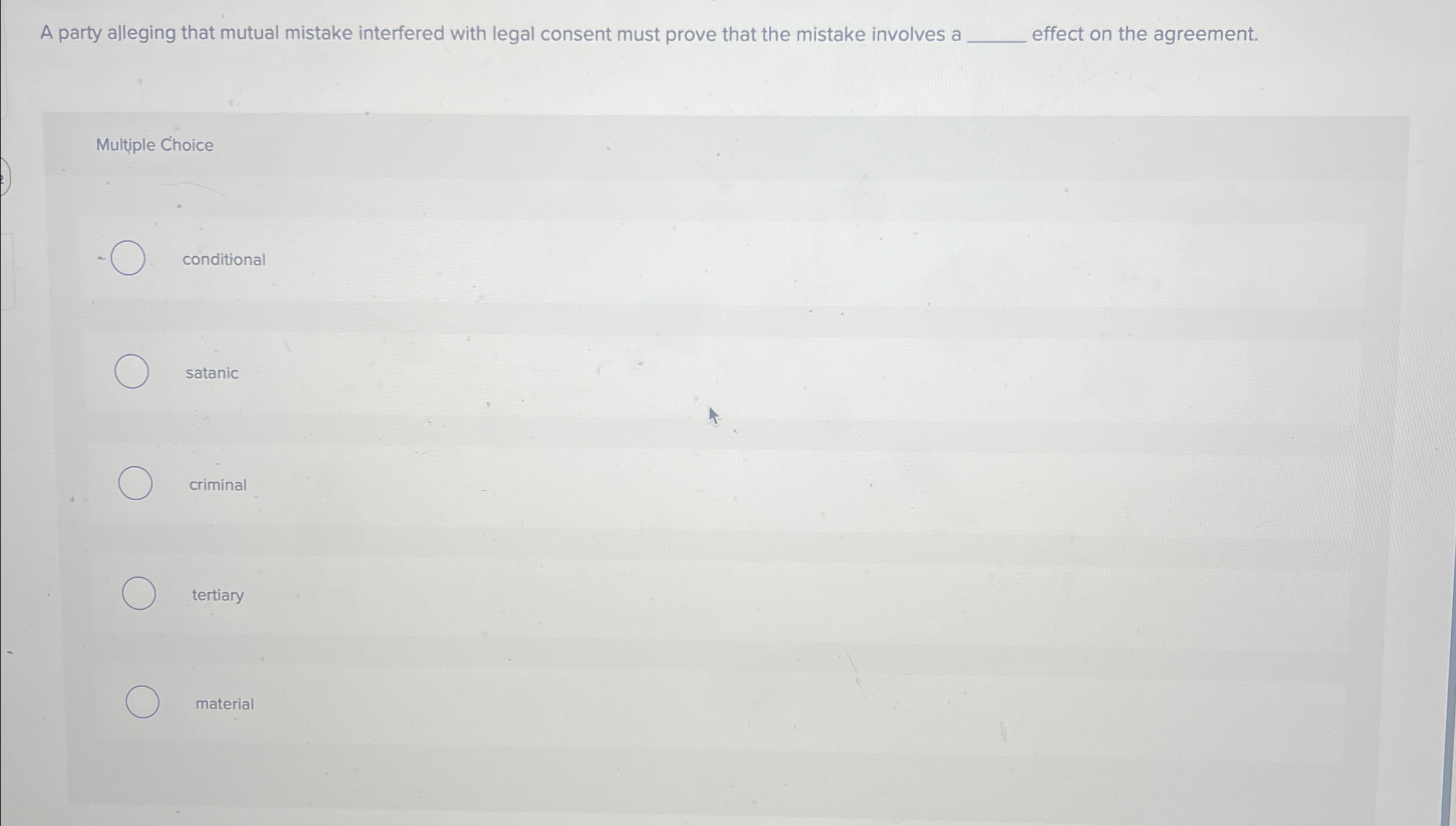 Solved A party alleging that mutual mistake interfered with | Chegg.com