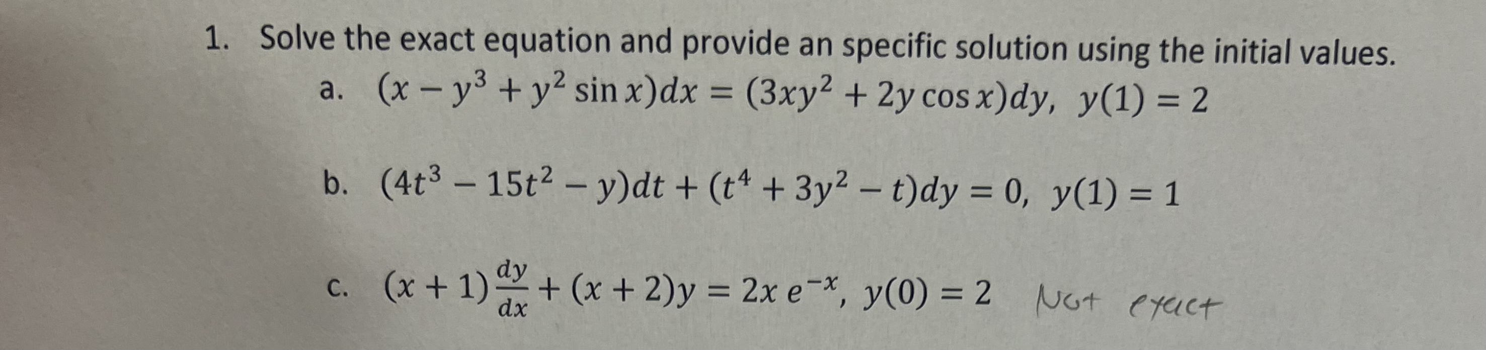 Solved Solve the exact equation and provide an specific | Chegg.com