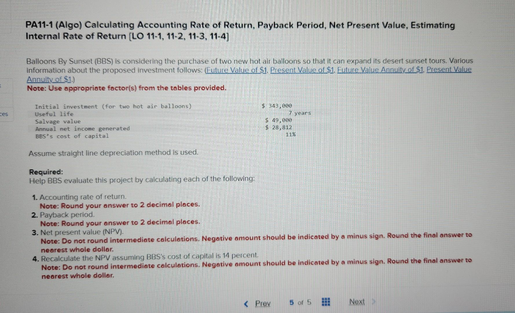 Solved PA11-1 (Algo) Calculating Accounting Rate of Return, | Chegg.com