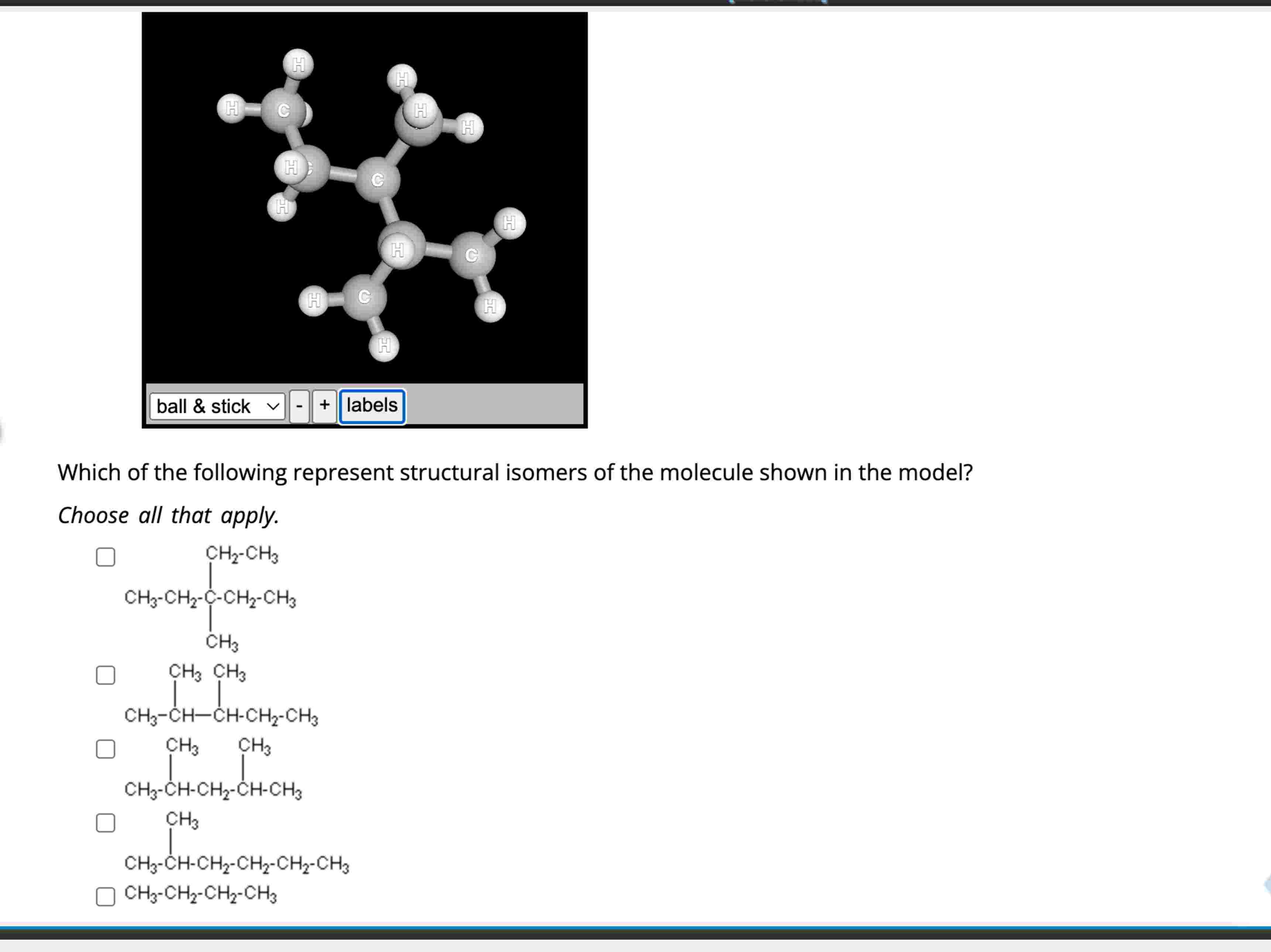 Solved A model of an ﻿alkane appears in ﻿the window below. | Chegg.com