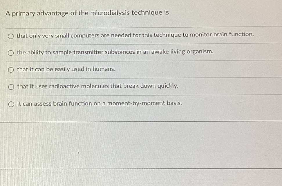 Solved A primary advantage of the microdialysis technique | Chegg.com